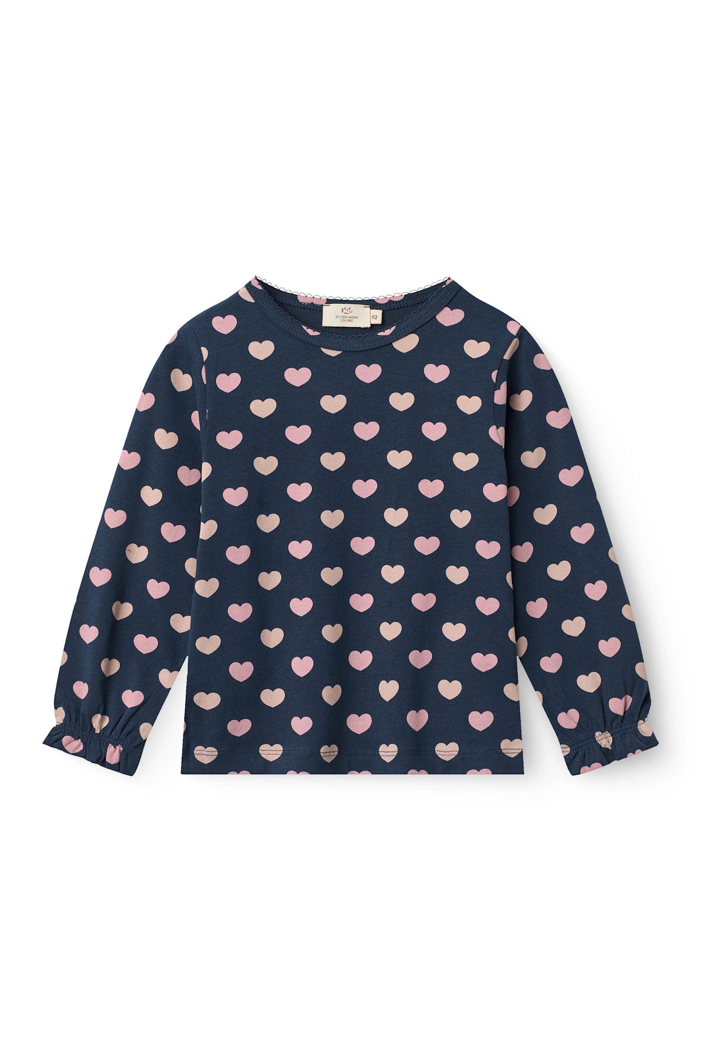 HEART AOP TEE LS W. PICOT - NAVY W BUBBLEGUM/CREAM – COPENHAGEN COLORS DK